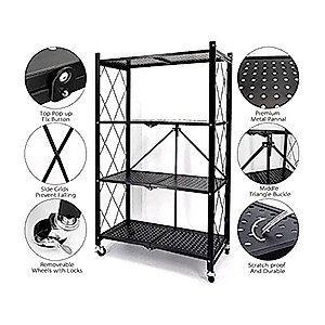 ATAAY Shelf Unit Heavy-Duty Kitchen Storage Rack Foldable Storage Cart Kitchen Living/Black
