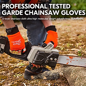 Vgo... Chainsaw 12-Layer Saw Protection on Both Hands Cow Leather Gloves (1 Pair,Size L, Orange, CA9760)