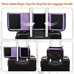 LoDrid Luggage Cup Holder, Hands-Free Drink Holder with 2 Coffee Mugs Tightening Drawstring, Fits Most Suitcase Handles, Luggage Cup Holder Attachment, for Flight Attendant & Travelers, Purple