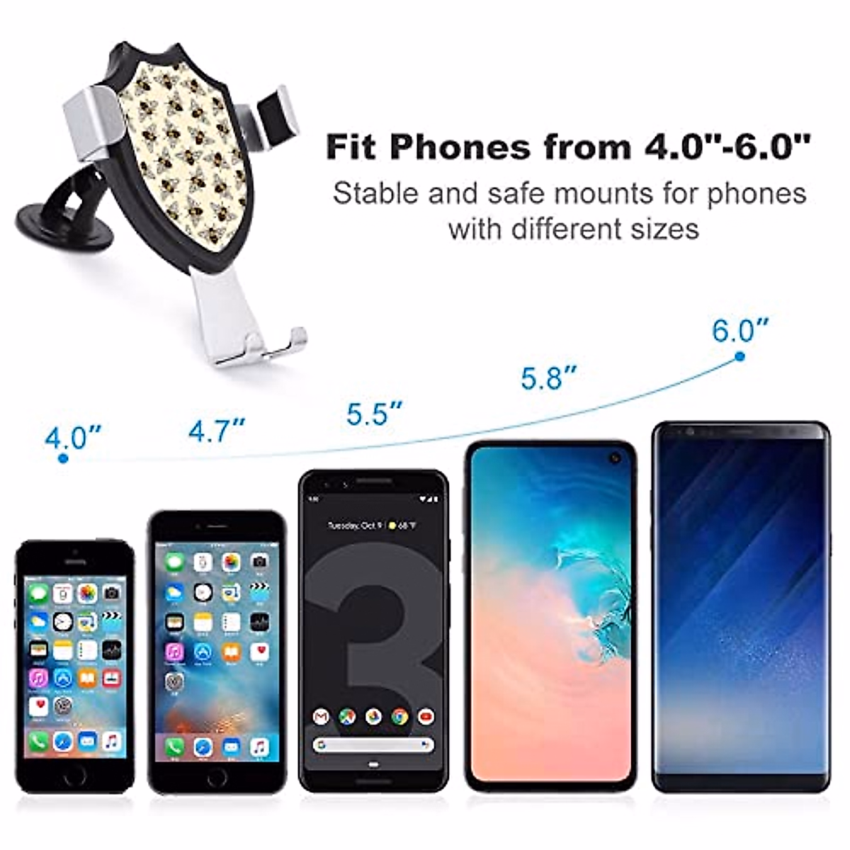 Save The Bees Car Phone Holder Mount Universal Cellphone Vent Clamp for Dashboard Windshield Stand