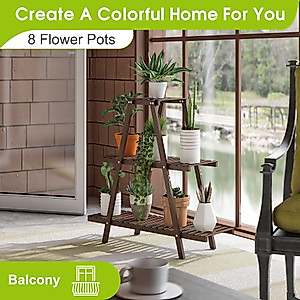 Bamboo Plant Stand For Indoor Outdoor Tiered Plant Shelf 3 Tier 8 Potted Flower Holder Ladder Plant Rack For Multiple Table Plant Pot Stand For Window Garden Balcony Living Room Patio Triangle Plant