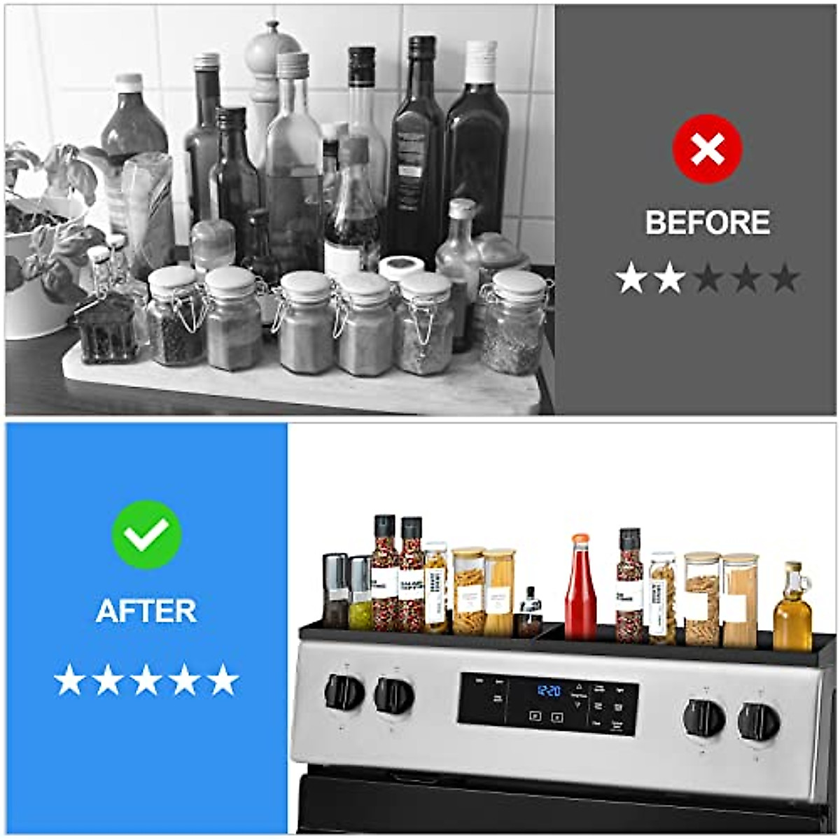 KACIOPOO 30" Magnetic Shelf for Kitchen Stove, Metal Stove Top Shelf Over the Stove, Magnetic Spice Rack Organizer Over Stove Kitchen Organizer(2 Pack 15", Black)