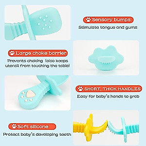 4Pcs Silicone Baby Spoons, Baby Feeding Spoons with Anti Choke Barrier,Baby Self Feeding Training Cute Utensils Set