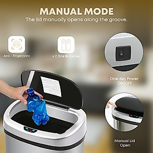 NChanmar Bathroom Trash Can with Lid, 13 Gallon 50 Liter Kitchen Trash Can, Portable Garbage Can for Bathroom, Bedroom, Office, Automatic Trash Can for Kitchen, Automatic Touch Free(Silver)