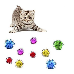 CRMADA Cat Toys Balls Sparkle Pom Pom Fuzzy Balls for Cats 20 Pack