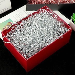 Keoferlo Gift Box Filler 1/2 LB Crinkle Cut Paper Baskets Stuffing Christmas Shredded Metallic Silver Paper Grass for Packing Shipping Boxes Birthday Decorations Wrappings (Metallic Silver)