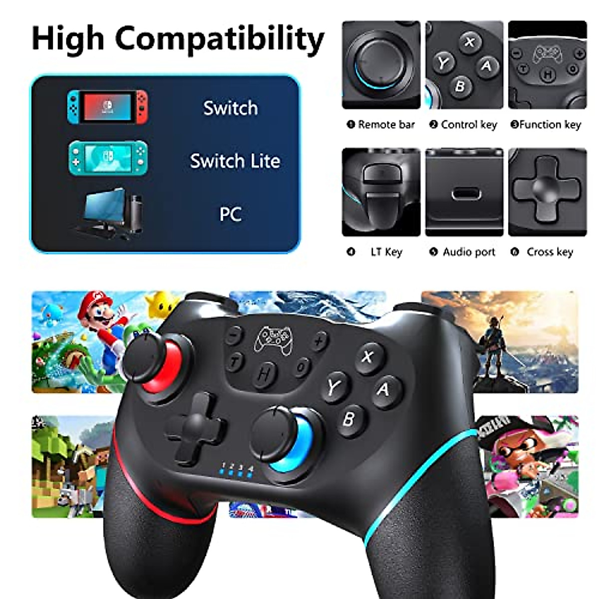 YUYIU 【Upgraded】 Switch Controller Switch Pro Controller-Switch Remote Gamepad Joystick for Nintendo Switch/Switch Lite/Switch OLED，Pro Controller Switch Dual Vibration Turbo with Charging Cable