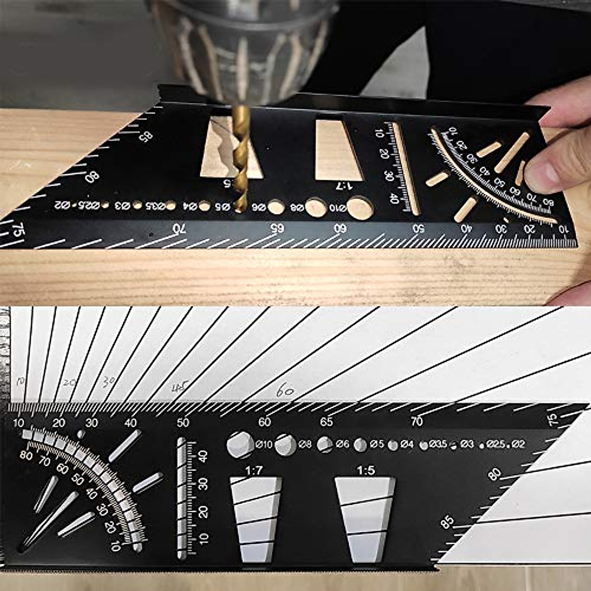 Aluminum Alloy Woodworking Square Size Measure Ruler - 3D Mitre Angle Measuring Template Tool - Carpenter's Layout Ruler Gauge Woodworking Accessories - Gifts for Men Dad Father Husband