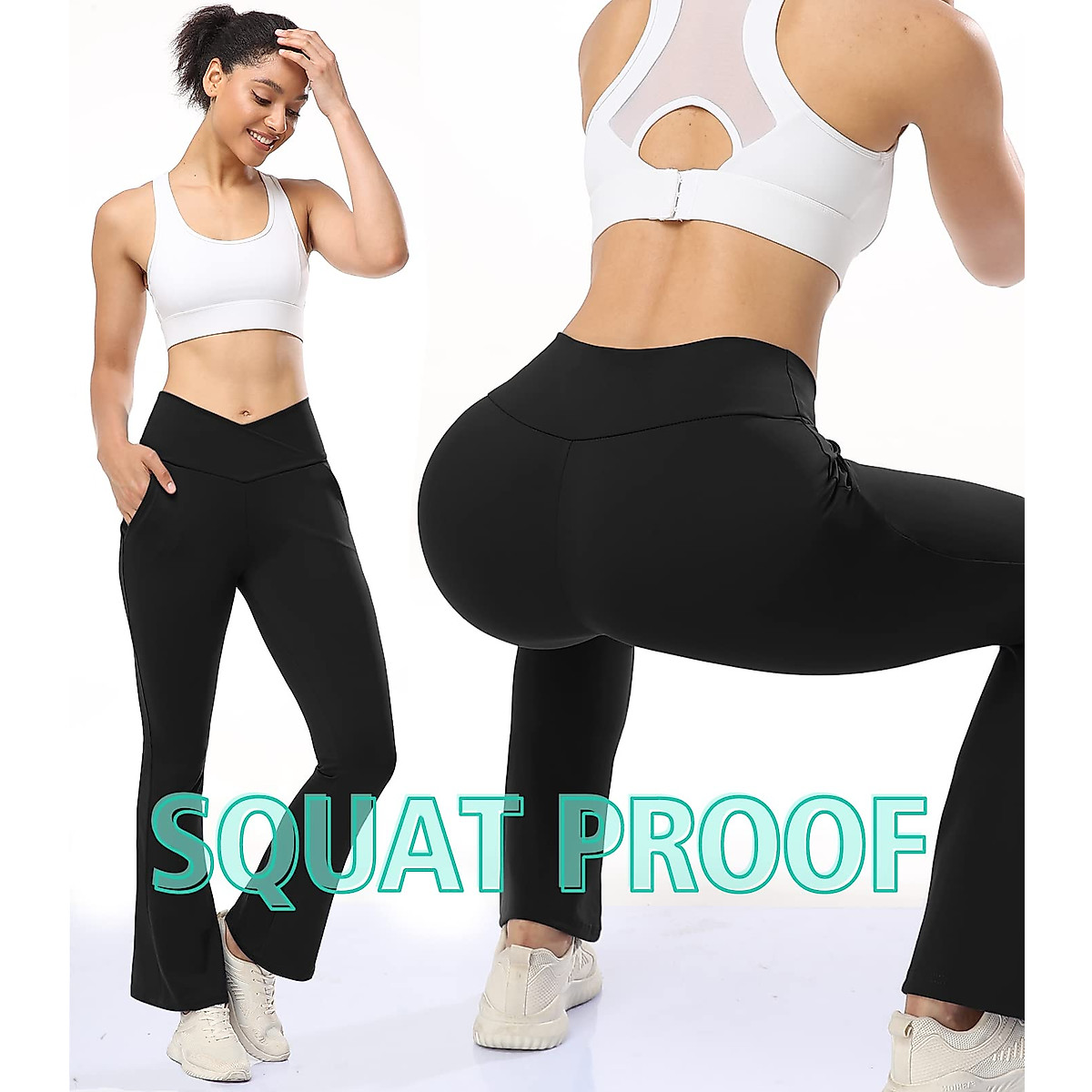 SOFITNIYA High Waisted Flare Leggings Crossover Bootcut Yoga Pants with Pockets for Women
