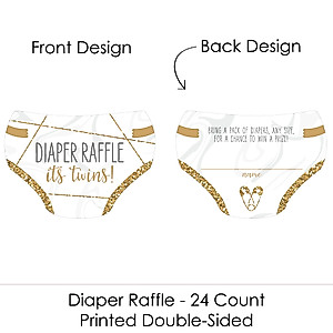 Big Dot of Happiness It’s Twins - Diaper Shaped Raffle Ticket Inserts - Gold Twins Baby Shower Activities - Diaper Raffle Game - Set of 24