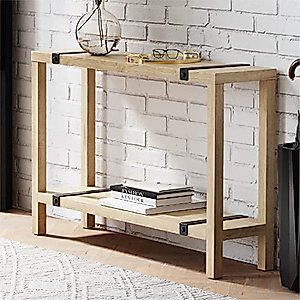 Modern Farmhouse Wood Entryway Table – Skinny Console Table with Storage – Entry Table with Metal Details – Narrow Sofa Table - Living Room Furniture – Modern Home Décor (White Washed Oak)