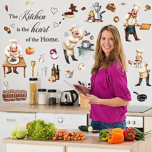 Chefs Peel and Stick Wall Decals Italian Fat Chefs Wall Stickers Cooking Wall Sticker Wine Cake for Kitchen Restaurant Dining Room Home Wall Decoration, 6 Sheets