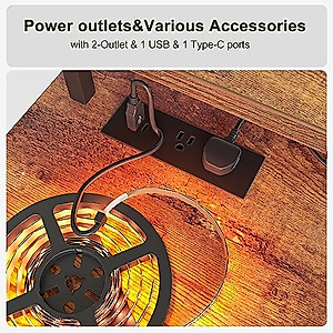 BANTI Triple Motor 63'' L-Shaped Standing Desk with LED Light Strip and Power Outlet, Height Adjustable Standing Corner Desk with Double Shelves, Rustic Top