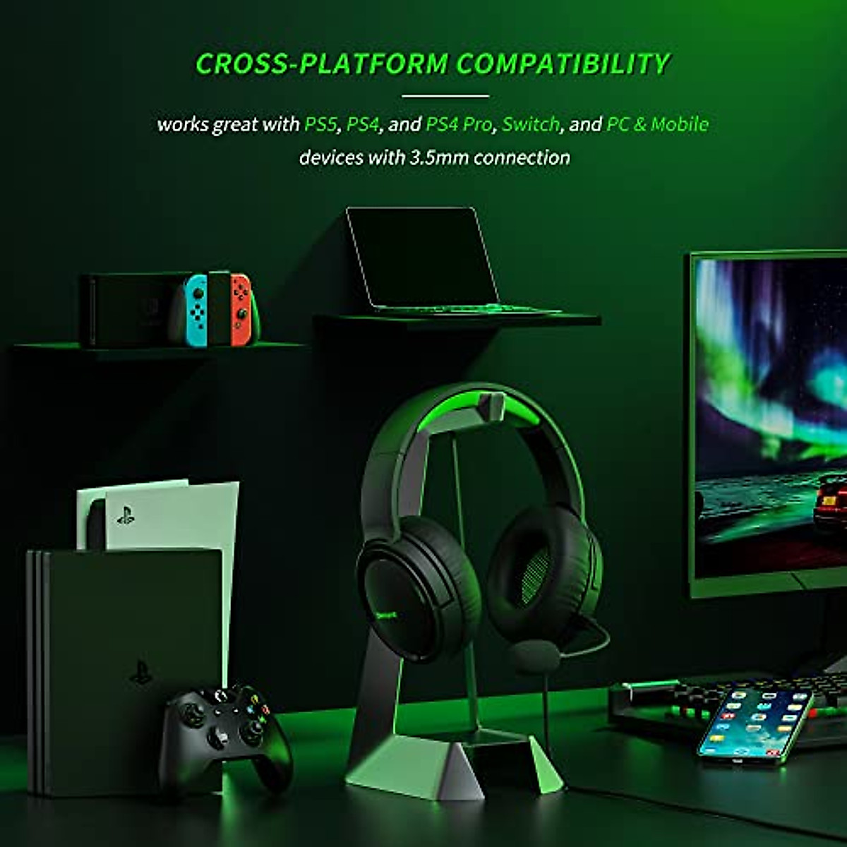BINNUNE Gaming Headset with Mic for Xbox Series X|S Xbox One PS4 PS5 PC Switch, Wired Audifonos Gamer Headphones with Microphone Xbox 1 Playstation 4|5