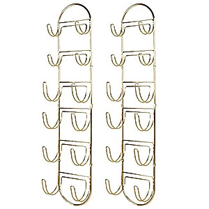 mDesign Steel Wall Mount Towel Rack with 6 Compartments - Towel Holder and Towel Storage Shelf Organizer for Bathroom, Powder Room - Concerto Collection - 2 Pack - Soft Brass