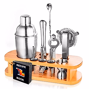 Cocktail Shaker Set: 12-PC Drink Shakers Cocktail with Bamboo Stand - Ultimate Home Bar Kit & Martini Shaker Set - Bar Set, Cocktail Mixer, Bartender Kit, Bar Tools - Cresimo Cocktail Set