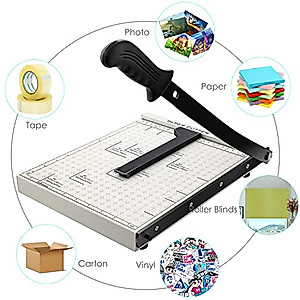 Paper Cutter Heavy Duty A4-B7, 12" Cut Length Guillotine Paper Trimmer for Cardstock Metal Base, with Safety Blade Lock&Dual Guides, 12 Sheets Capacity, for Home Office Classroom School (PureWhite)