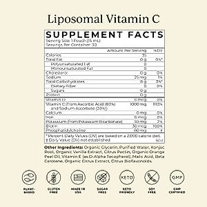 CYMBIOTIKA Vitamin C Individual Packets, Liposomal Delivery, Supplement for Immune Support, Collagen Boost, & Healthy Aging, Skin Hydration Packets, Citrus Vanilla Flavor, 30 Pack