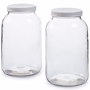 Large Glass Jars with Lid - Wide Mouth 1 Gallon Glass Jar with Lid - Glass Gallon Jar for Kombucha & Sun Tea - Gallon Mason Jars are Large Glass Jars with Lids 1 Gallon for Food Storage - 2 Pack