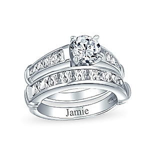 Bling Jewelry Classic Traditional Style 2CT Cubic Zirconia Round Brilliant Cut Solitaire Pave Band AAA CZ Anniversary Wedding Engagement Ring Set Band For Women .925 Sterling Silver