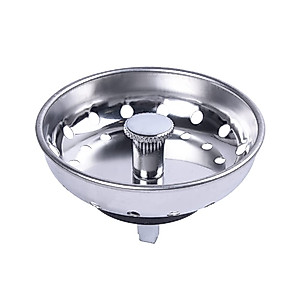 VARNAHOME Kitchen Drop-In Post Basket Strainer Replacement for US Standard Drains (3-1/2"), Premium 304 Stainless Steel Body W/Rubber Stopper 1 Pack