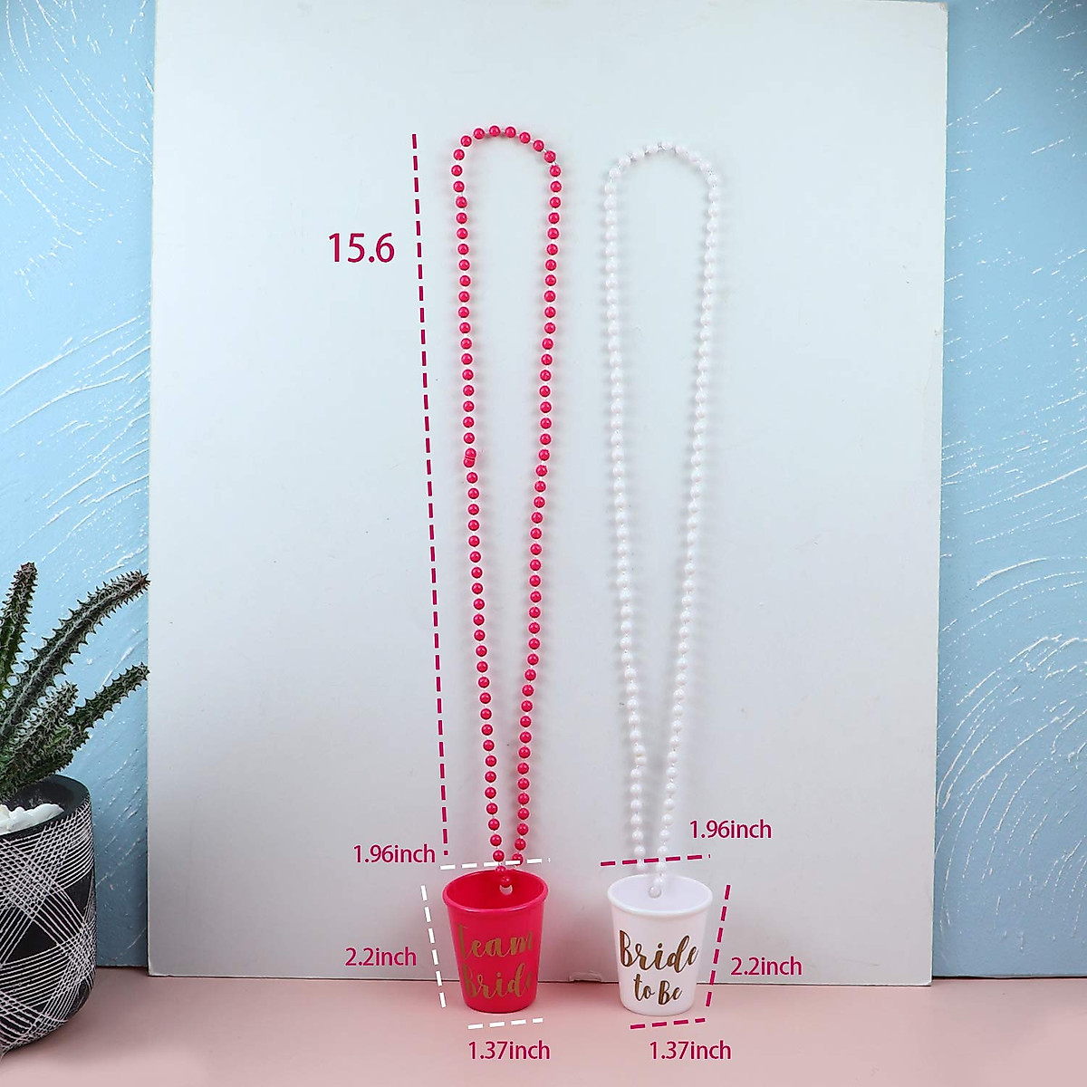 AUEAR, 12 Pack Team Bride and Bride To Be Plastic Beaded Shot Glass Necklace with Gold Foil for Bachelor Wedding Party and Bridal Shower Decorations