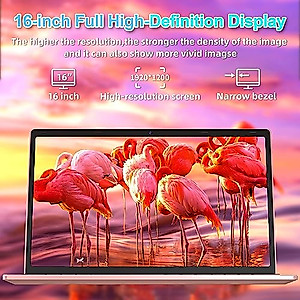 【Win 11 Pro/Office 2019】16 inch Laptop Narrow Bezels FHD (1920*1200) IPS Display, High Performance Celeron N5105 CPU, 16GB RAM, 256GB SSD, with Full Size Numeric Backlit KB, Rose gold (16G+256G SSD)