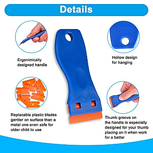 VENGABY Razor Blade Scraper, 3 Pack Razor Scraper Tool with 50 Plastic and 30 Metal Razor Blades, Cleaning Scraper, for Removing Label Registration Sticker, Tint, Grease from Windshield, Glass