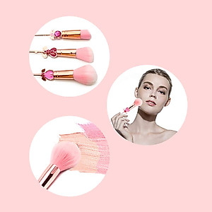 KUASU Sailormoon Makeup Brush Set w/Pouch - Rose Gold Cosmetic Brushes With Sailormoon Gems (MJ155)。