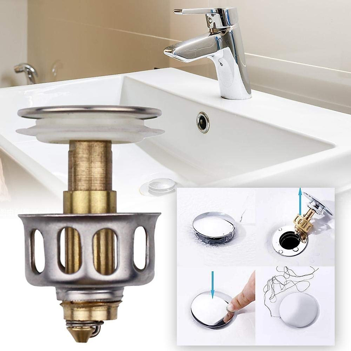 WAGA Sink Up Drain Stopper Basin Bathroom Lavatory Kitchen Bathtub Accessories Basin Metal Washbasin Core Bounce Plug