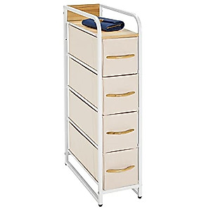 mDesign Slim Steel Frame Organizer Dresser Unit, 4 Removable Fabric Drawers/Metal Top, Furniture for Entryway, Hallway, Bedroom, Office, Closet Organization, Lido Collection, Cream/White