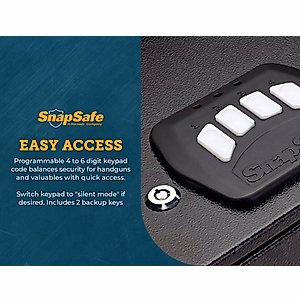 SnapSafe 1 Gun Keypad Vault – Keypad Handgun Vault Safe for Your Pistol and Valuables – 4-6 Keypad Entry with Backup Key – Black, Measures 12 (H) x 8.1 (W) x 5.25 (D) Inches – Item 75433