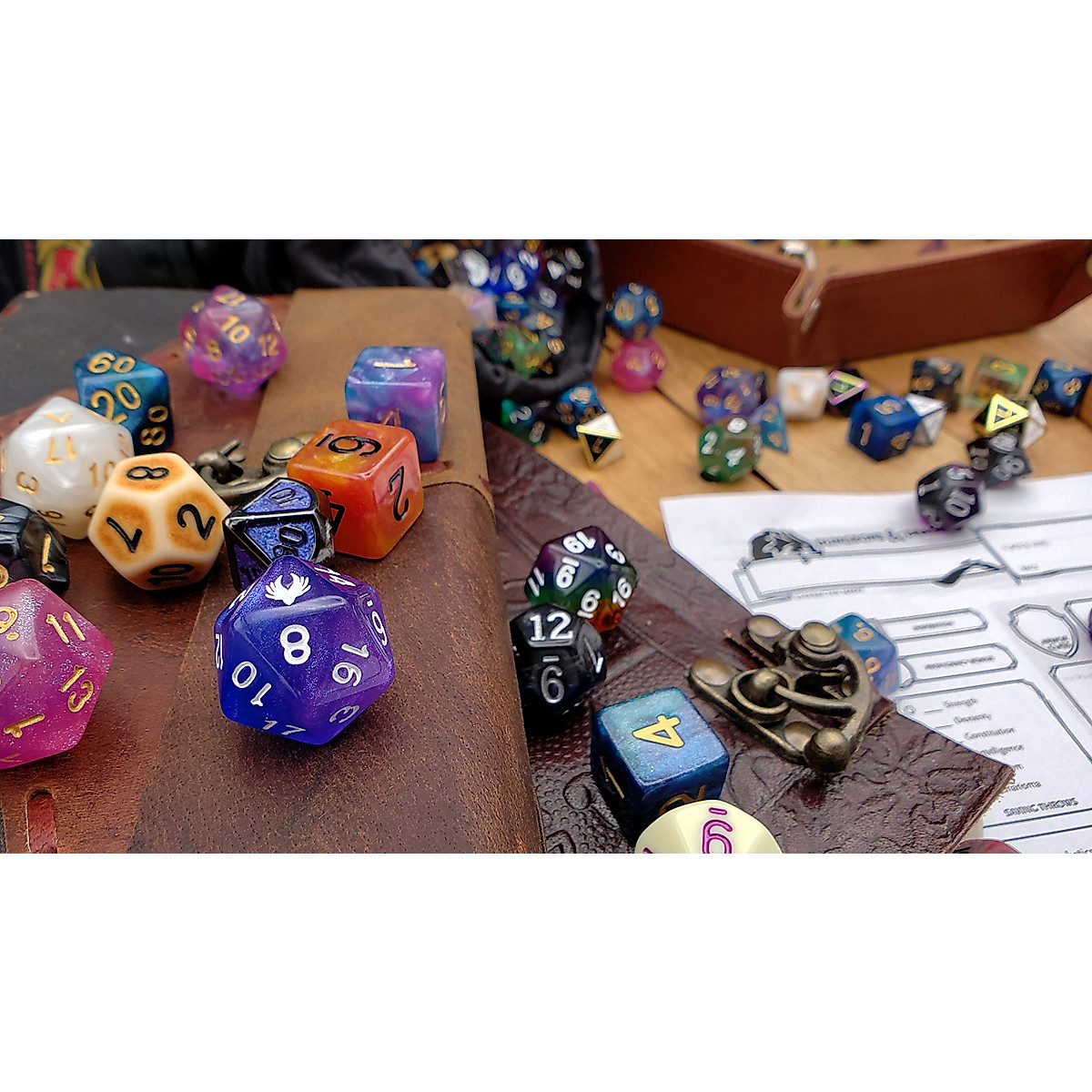 20 Forgotten Amber - 7 Piece Polyhedral DND Dice Set by D20 Collective - Black and Amber Swirled Acrylic Dice for Table Top Dungeons and Dragons RPGs and Gaming - D&D Dice Sets