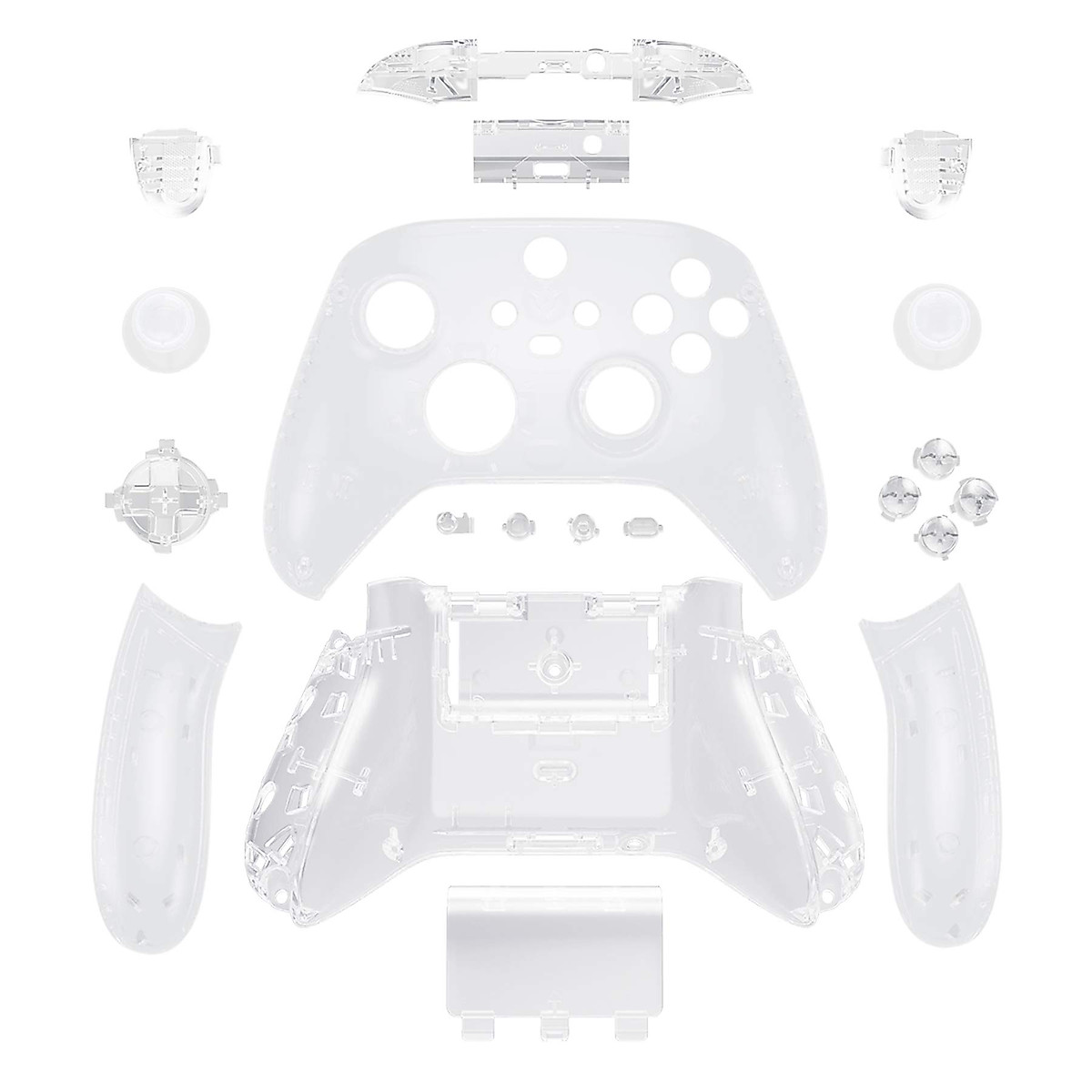 eXtremeRate Full Set Shell Buttons for Xbox Series X & S Controller, Clear Replacement Accessories Side Rails Grips Front Back Plate Cover for Xbox Core Wireless Controller [Controller Excluded]