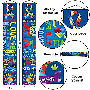 Nepnuser Autism Awareness Porch Banner April Front Door Wall Indoor Outdoor Hanging Decoration Photo Booth Backdrop