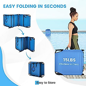 GYMAX Tanning Chair, 350lbs Beach Lounge Chair with Face Hole, Detachable Washable Pillow & Carry Strap, Adjustable Folding Chaise Lounge, Layout Chair for Outside, Patio, Poolside, Lawn (2, Blue)