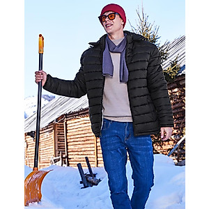 BEST SOUTH Men's Winter Puffer Jacket Hooded Puffy Fleece Warm Lightweight Coat Outerwear Cold Weather Black Ink XX-Large