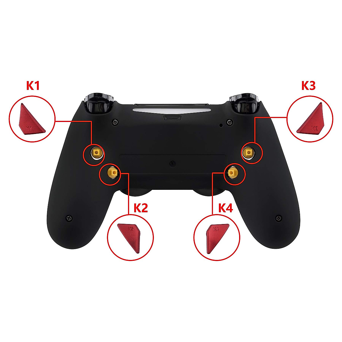 Scarlet Red Replacement Redesigned Back Buttons K1 K2 K3 K4 Paddles for PS4 eXtremeRate Controller Dawn Remap Kit