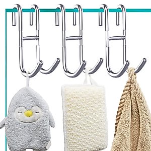 NACETURE Over Shower Door Hooks (3 Pack) Towel Hooks Towel Hanger for Bathroom No Drill Frameless Glass –Stainless Steel Bar Holder, Shower Squeegee Rack, Glass Robe Hook for Organize (Clear 3 Pack)