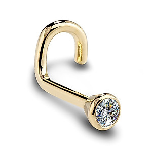 I1 2mm 0.03ct. t.w. Diamond Flush Bezel Set Diamond 14K Yellow Gold Twist Nose Ring 20G