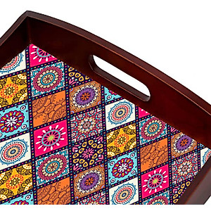 Mandala Printed Wood Serving Tray with Handles, Wooden Serving Tray, Snack Tray, Breakfast Tray, Great for, Breakfast, Coffee Tables, Homes, Restaurant Size- 15" x 10" x 1.75"