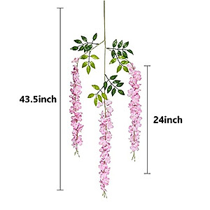 GOOCHOO 12 Pack 3.6 Feet Artificial Fake Wisteria Vine Ratta Hanging Garland Silk Flowers String Party Home Wedding Decor, (Light Pink)