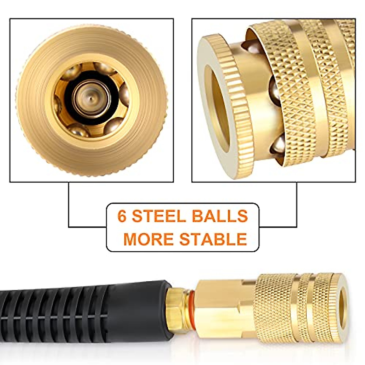 GASHER 1/4" x 10FT Reinforced Polyurethane Recoil Air Hose with Bend Restrictor, 1/4" Industrial Quick Coupler and Plug