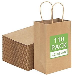 Moretoes 110pcs Small Gift Bags, 5.25x3.2x8 Inches White Kraft Paper Bags with Handles Bulk, Retail Bags for Small Business, Shopping Bags, Birthday Wedding Party Favor Bags, Merchandise Bags