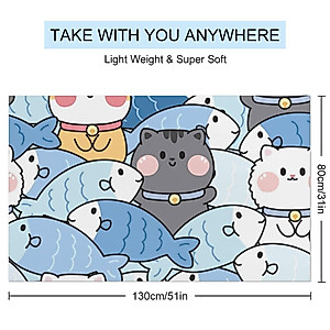 Cute Cat Fish Microfiber Absorbent Lightweight Beach Towels Fast Dry Oversized Sand Free Beach Blanket 31x51in for Swimming Camping Travel Gym and Yoga