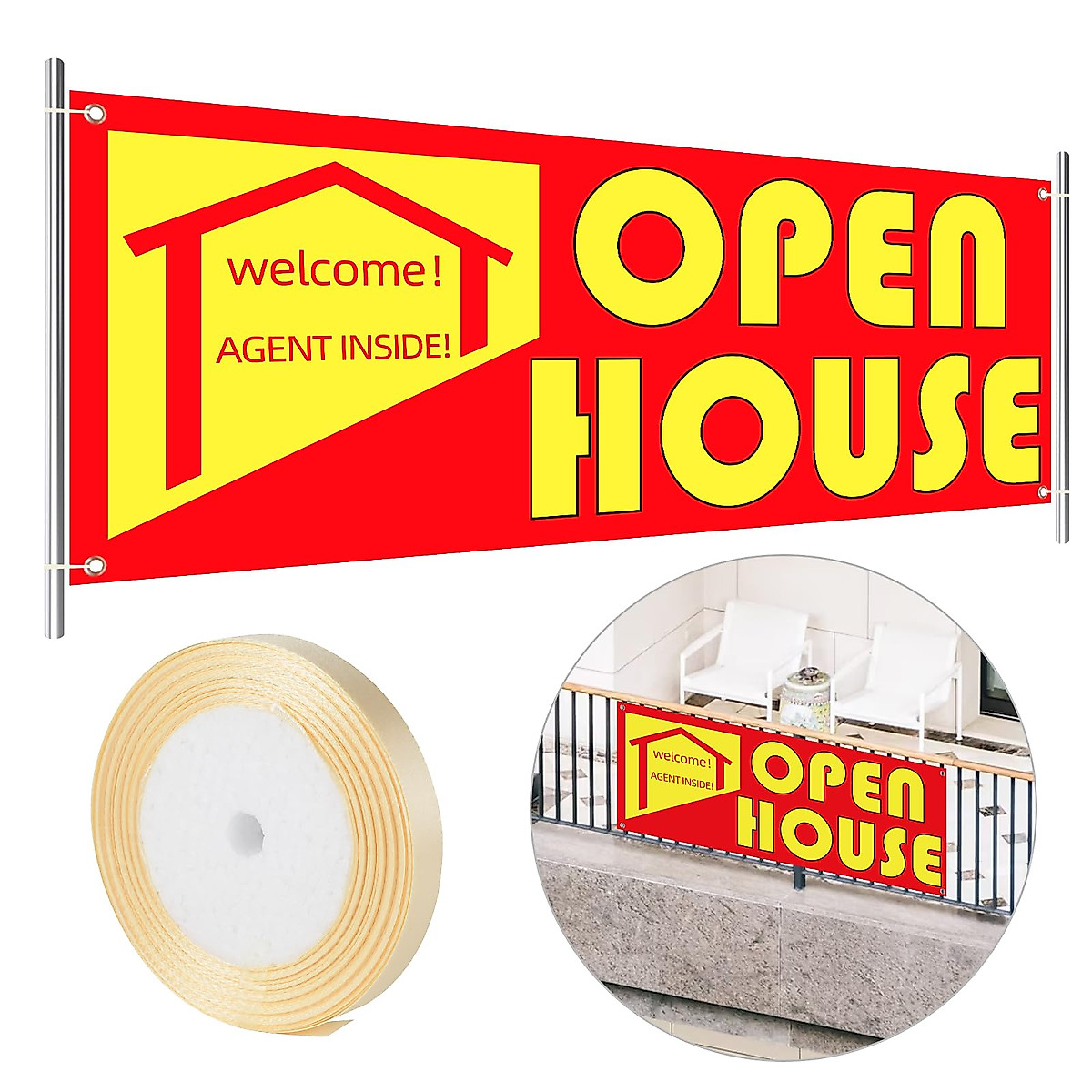 Large Open House Flag Banner for Real Estate Agents for Rent Moving Sale Signs by Owner Yard Sign Door Signs for Business Home Outside Agents Supplies (1)