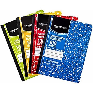 Amazon Basics College Ruled Composition Notebook, 100 Sheet, Assorted Marble Colors, 4-Pack