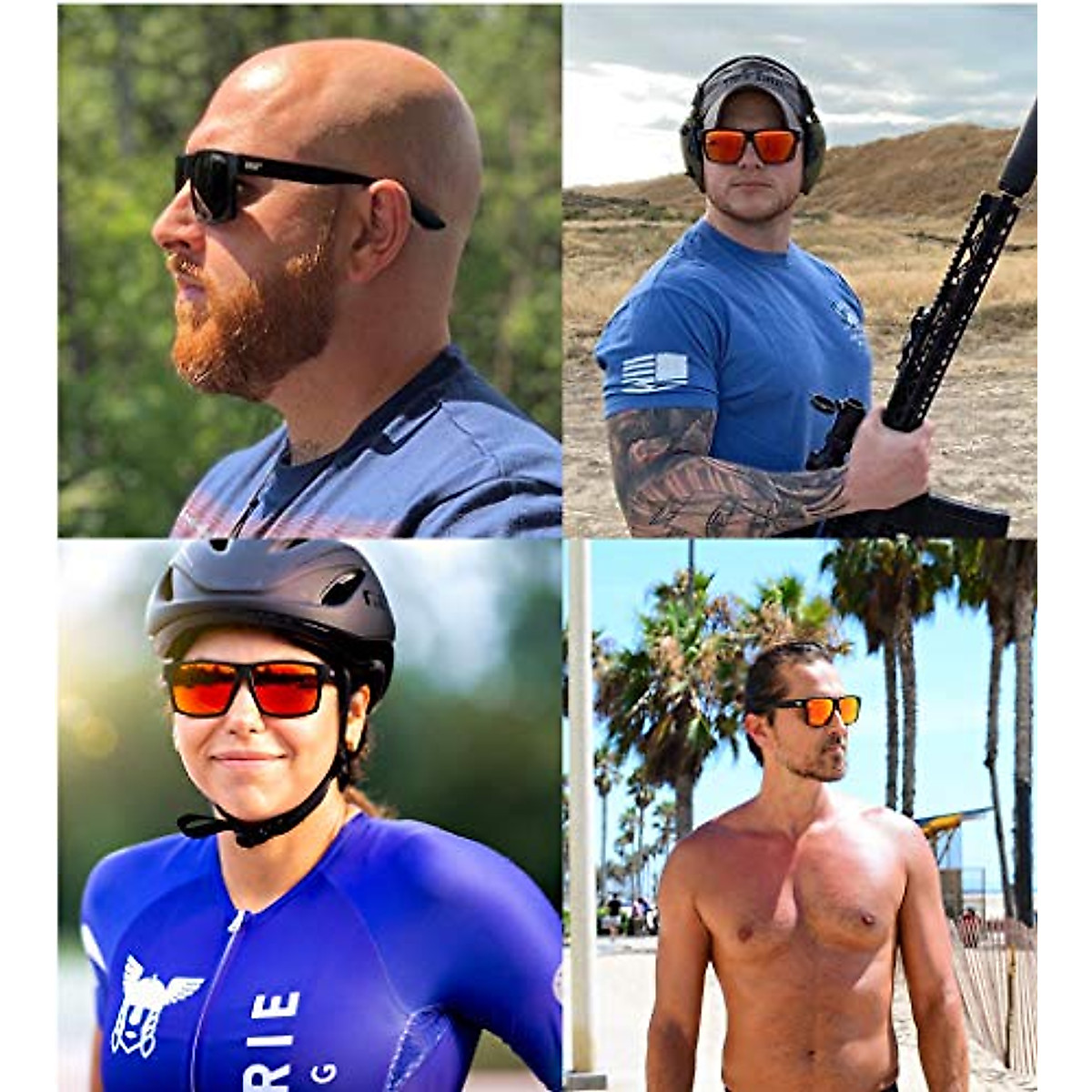 TOROE Classic Polarized RANGE Sunglasses TR90 Unbreakable Frame Fire Red Polycarbonate Lenses (Matte Black | Sunrise)