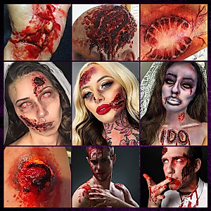 Fake Blood and Liquid Latex, Liquid Latex Fake Blood SFX Makeup Kits, 2pcs Liquid Latex(50ml),Fake Blood Spray(50ml),Stage Blood(50ml), Fake Coagulated Blood (30g), Halloween SFX Makeup Kit for Face