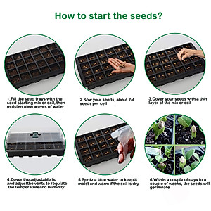 JIAQUAN 5-Pack 120 Cells Seed Trays Seedling Starter Tray, Humidity Adjustable Plant Starter Kit with Dome and Base Greenhouse Grow Trays Mini Propagator for Seeds Growing Starting